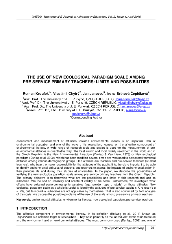 (PDF) The Use of New Ecological Paradigm Scale Among Pre-Service ...