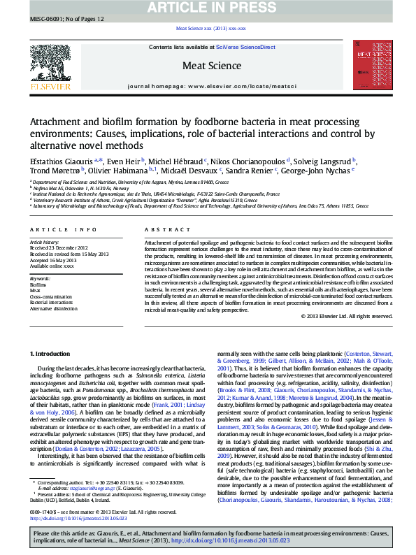 (PDF) Attachment and biofilm formation by foodborne bacteria in meat ...