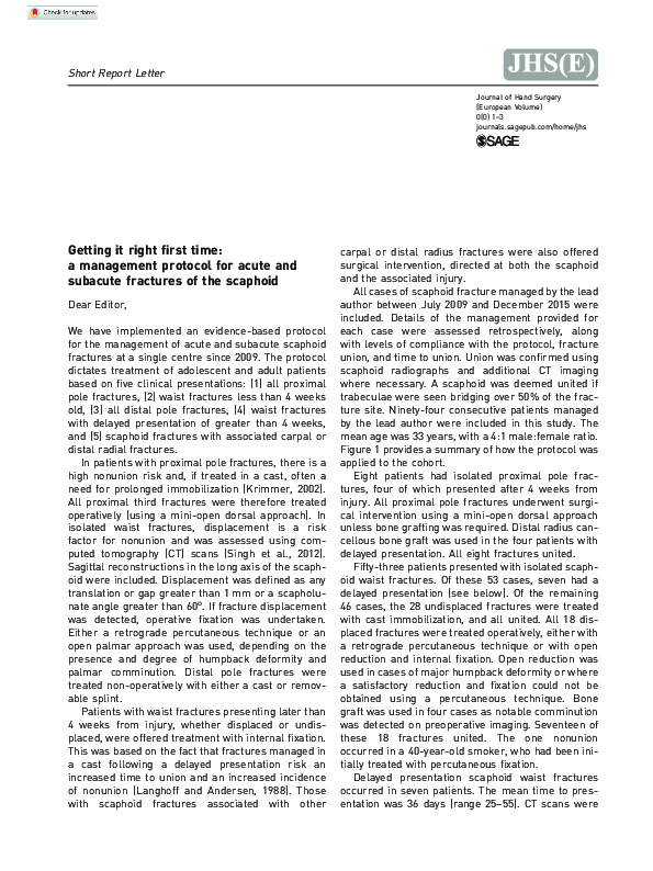 (PDF) Getting it right first time: a management protocol for acute and ...