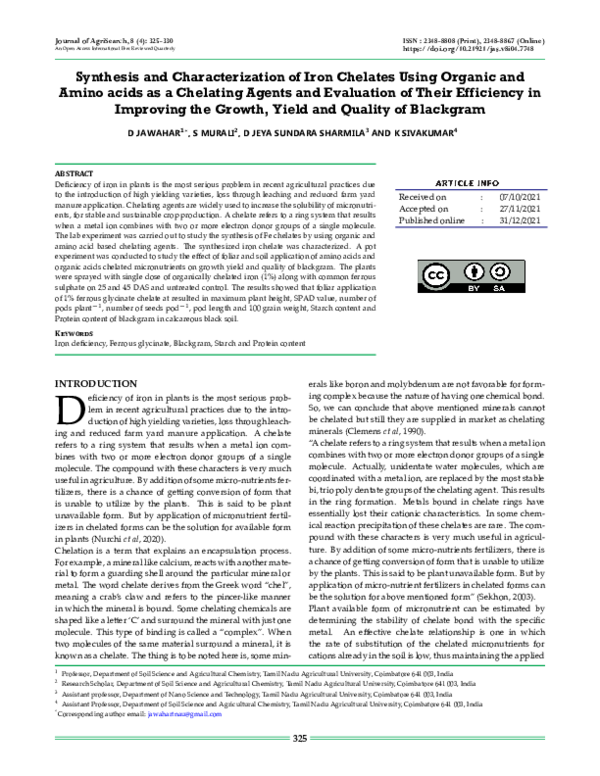 (PDF) Synthesis and Characterization of Iron Chelates Using Organic and ...