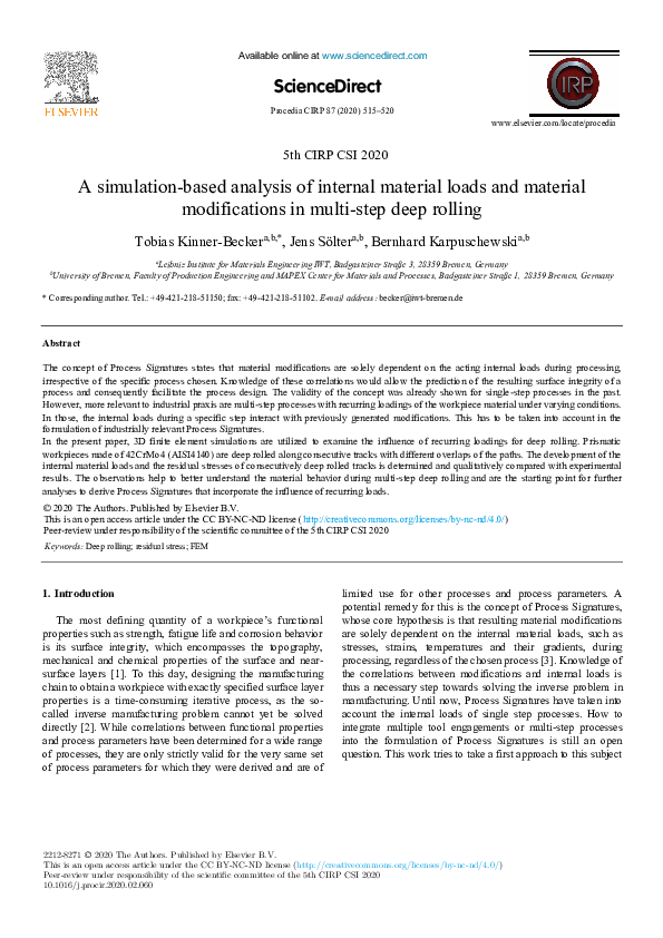 (PDF) A simulation-based analysis of internal material loads and ...