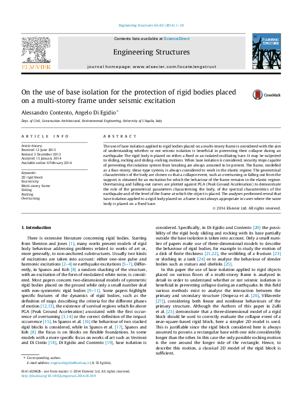 (PDF) On the use of base isolation for the protection of rigid bodies ...