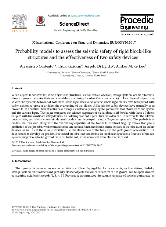 (PDF) Probability models to assess the seismic safety of rigid block-like structures and the ...
