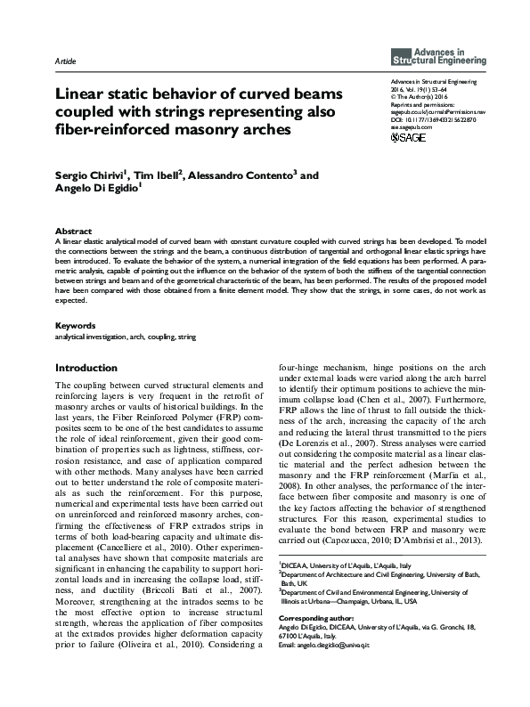 (PDF) Linear static behavior of curved beams coupled with strings ...