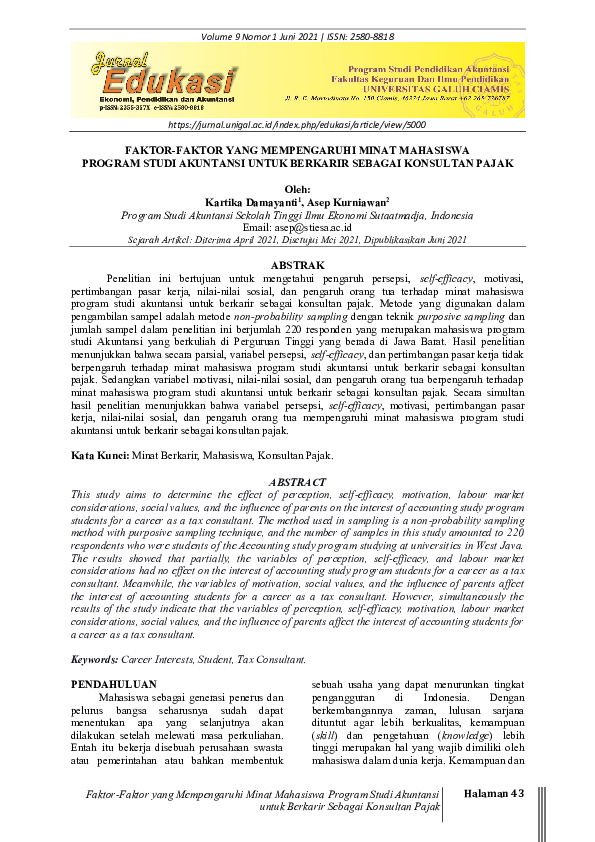 (PDF) Faktor-Faktor Yang Mempengaruhi Minat Mahasiswa Program Studi Akuntansi Untuk Berkarir ...