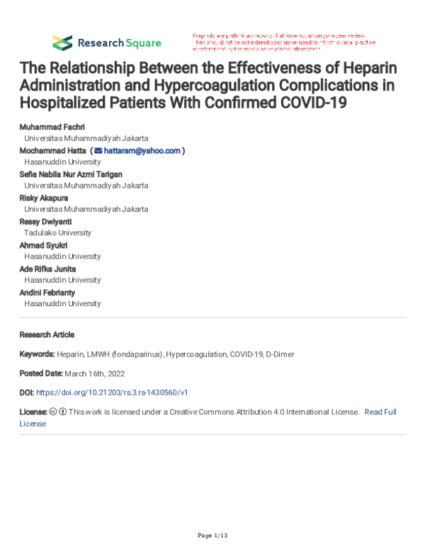 (PDF) The Relationship Between the Effectiveness of Heparin ...