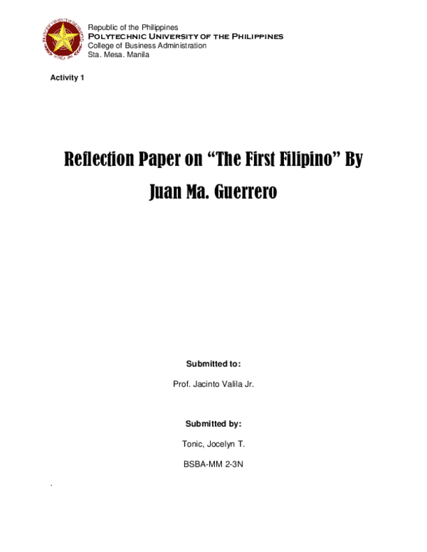 (PDF) Reflection Paper on "The First Filipino" by Leon Ma. Guerrero
