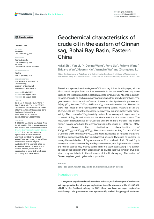 (PDF) Geochemical characteristics of crude oil in the eastern of Qinnan ...