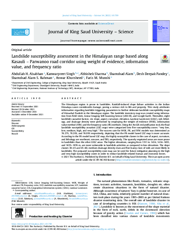 (PDF) Landslide susceptibility assessment in the Himalayan range based along Kasauli -Parwanoo ...