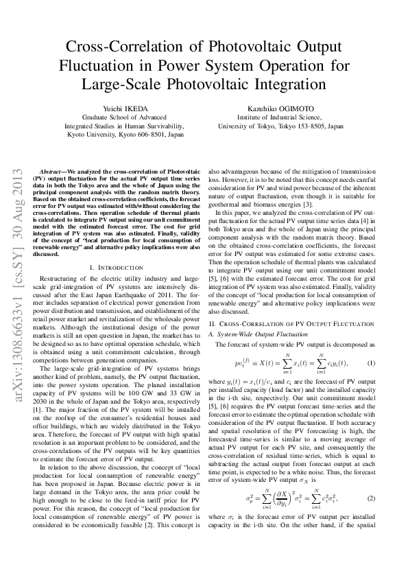 (PDF) Cross-Correlation of Photovoltaic Output Fluctuation in Power System Operation for Large ...