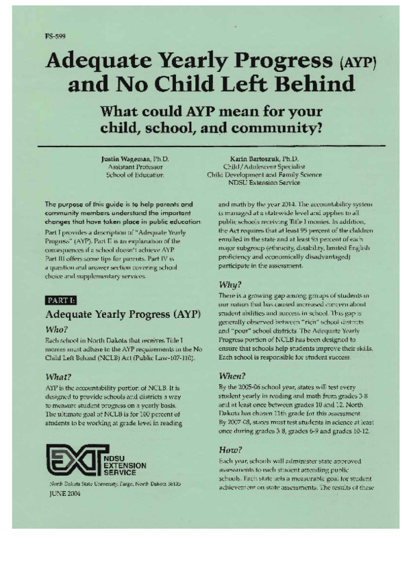 (PDF) Adequate Yearly Progress (AYP) and No Child Left Behind: What ...