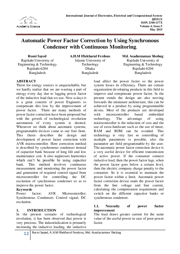 (PDF) 2 Automatic Power Factor Correction by Using Synchronous Condenser with Continuous Monitoring