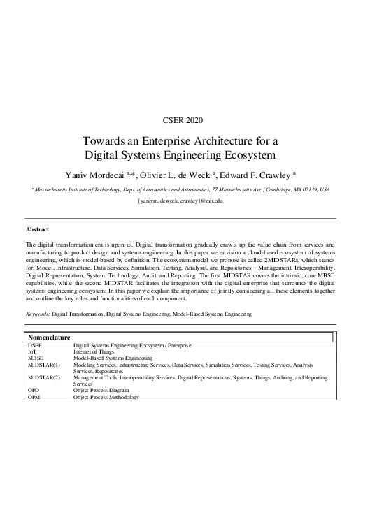 (PDF) Towards an Enterprise Architecture for a Digital Systems ...