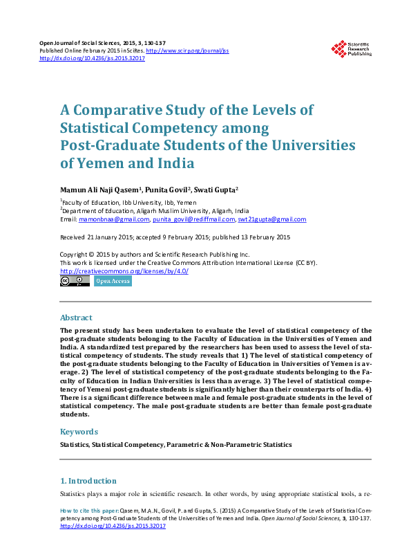(PDF) A Comparative Study of the Levels of Statistical Competency among ...