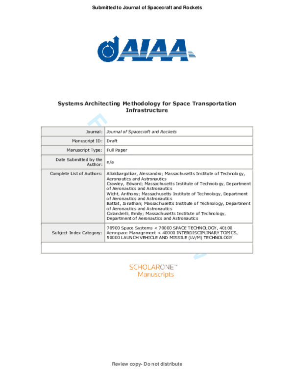 Pdf Systems Architecting Methodology For Space Transportation Infrastructure
