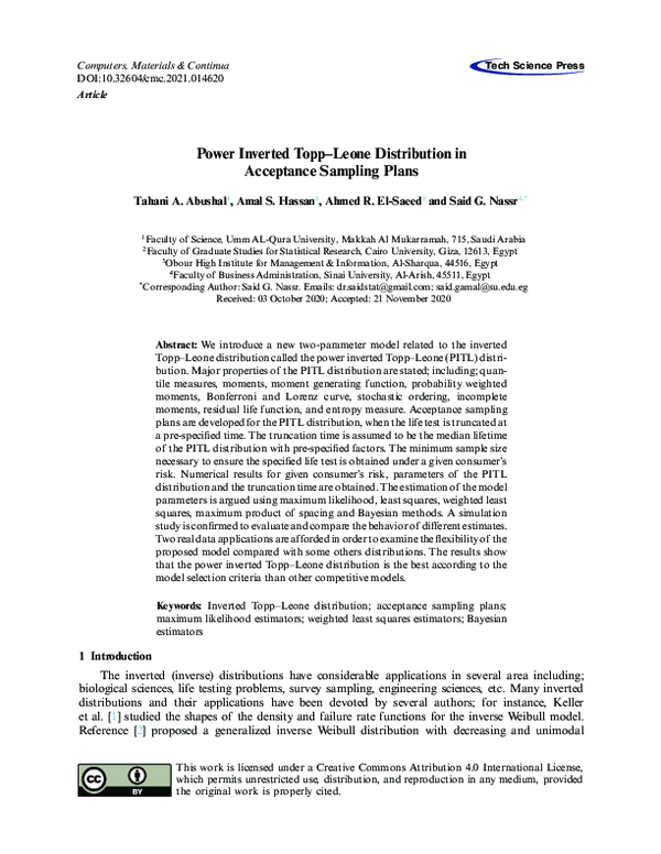 Pdf Power Inverted Topp Leone Distribution In Acceptance Sampling Plans