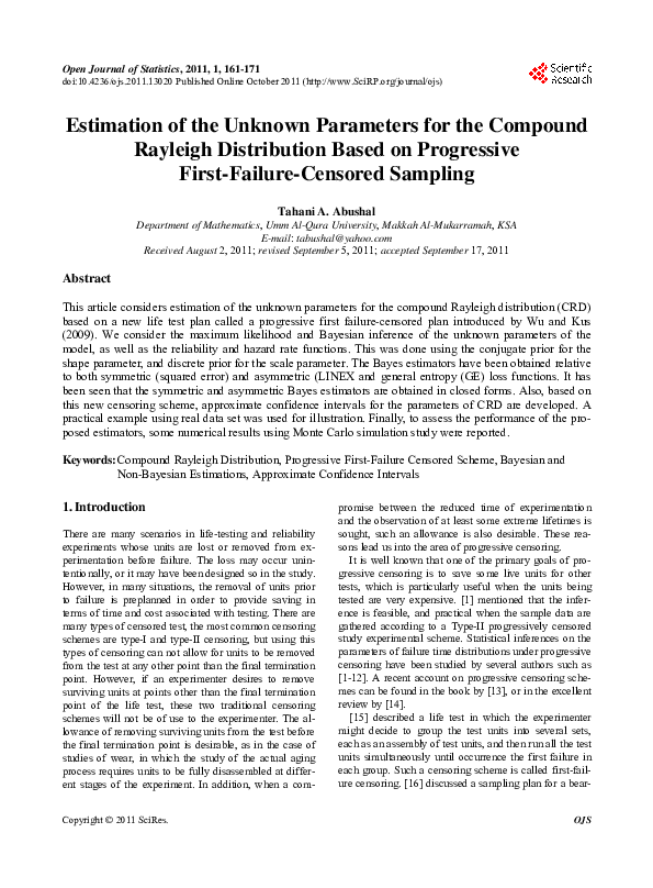 Pdf Estimation Of The Unknown Parameters For The Compound Rayleigh Distribution Based On