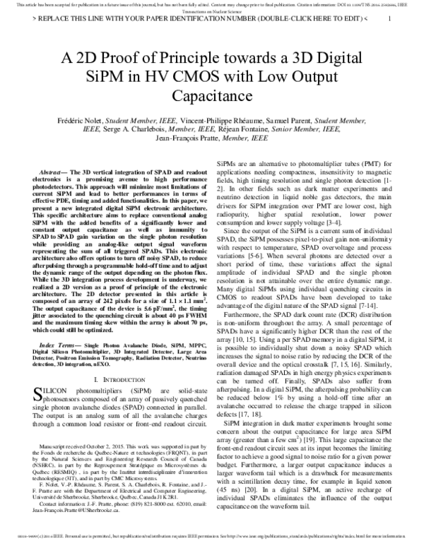 (PDF) A 2D Proof of Principle Towards a 3D Digital SiPM in HV CMOS With ...