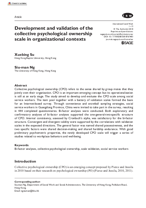 (PDF) Development and validation of the collective psychological ownership scale in ...