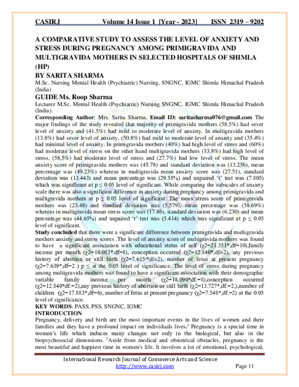 (PDF) A COMPARATIVE STUDY TO ASSESS THE LEVEL OF ANXIETY AND STRESS ...