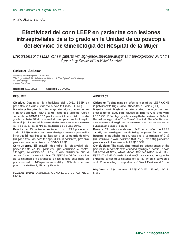 (PDF) Efectividad del cono LEEP en pacientes con lesiones ...