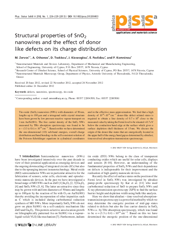 (PDF) Structural properties of SnO2 nanowires and the effect of donor ...