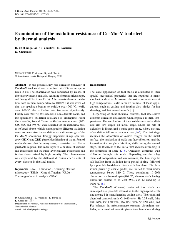 (PDF) Examination of the oxidation resistance of Cr–Mo–V tool steel by ...