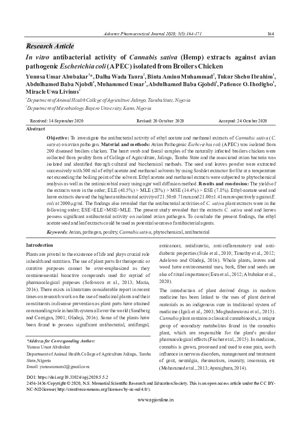 (PDF) In vitro antimicrobial activity of Cannabis sativa (Hemp ...