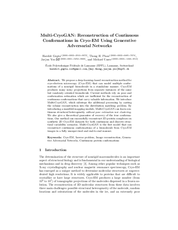 (PDF) Multi-CryoGAN: Reconstruction of Continuous Conformations in Cryo-EM Using Generative ...
