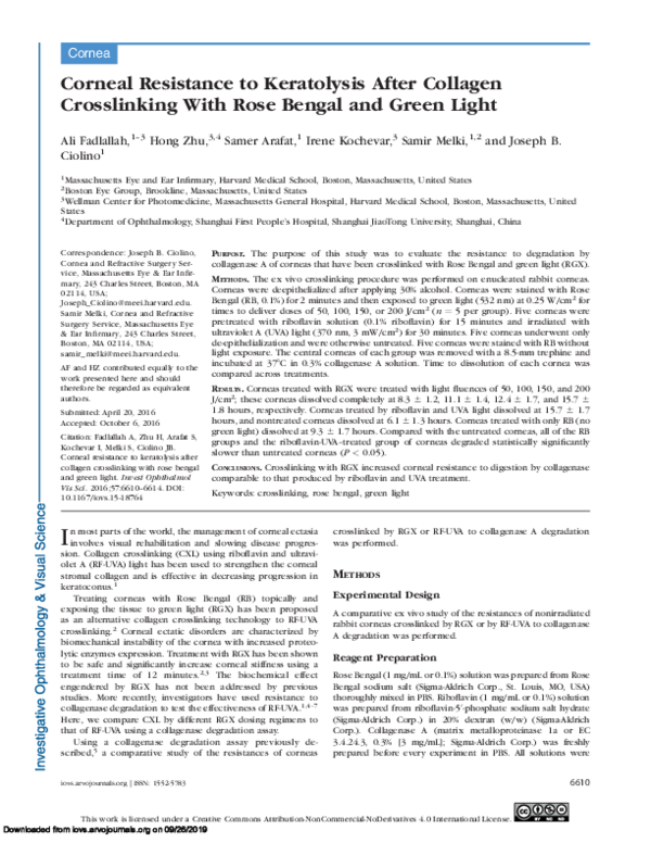 (PDF) Corneal Resistance to Keratolysis After Collagen Crosslinking With Rose Bengal and Green Light