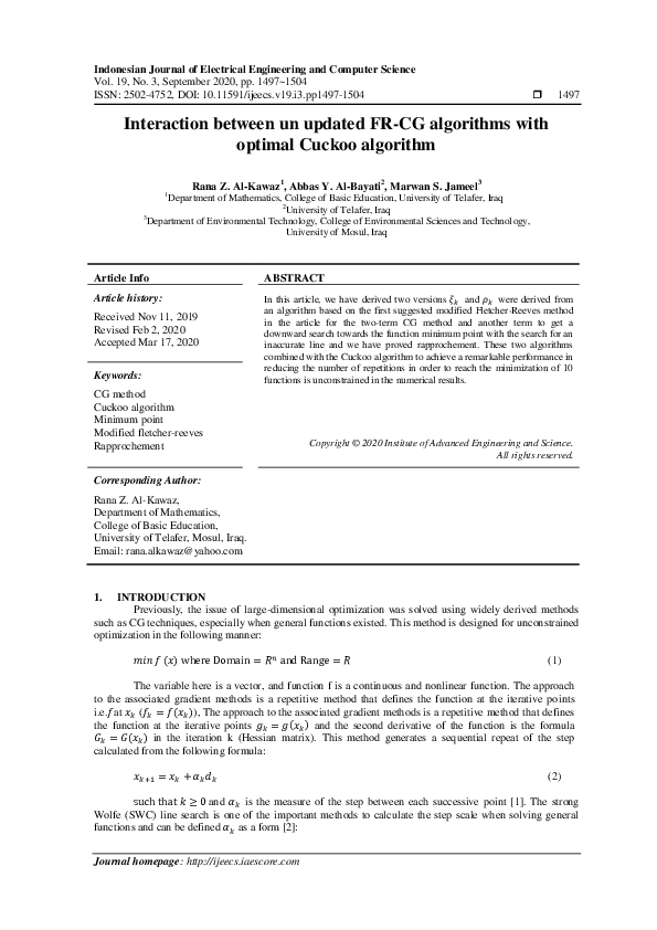 (PDF) Interaction between updated FR-CG algorithms with optimal Cuckoo ...