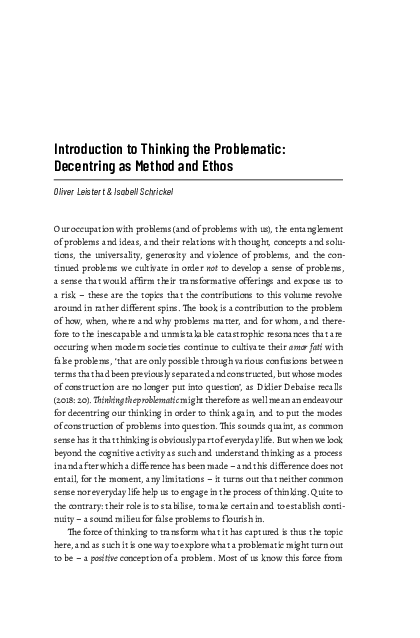 (PDF) Introduction to Thinking the Problematic: Decentring as Method and Ethos