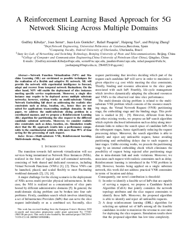 (PDF) A Reinforcement Learning Based Approach for 5G Network Slicing Across Multiple Domains
