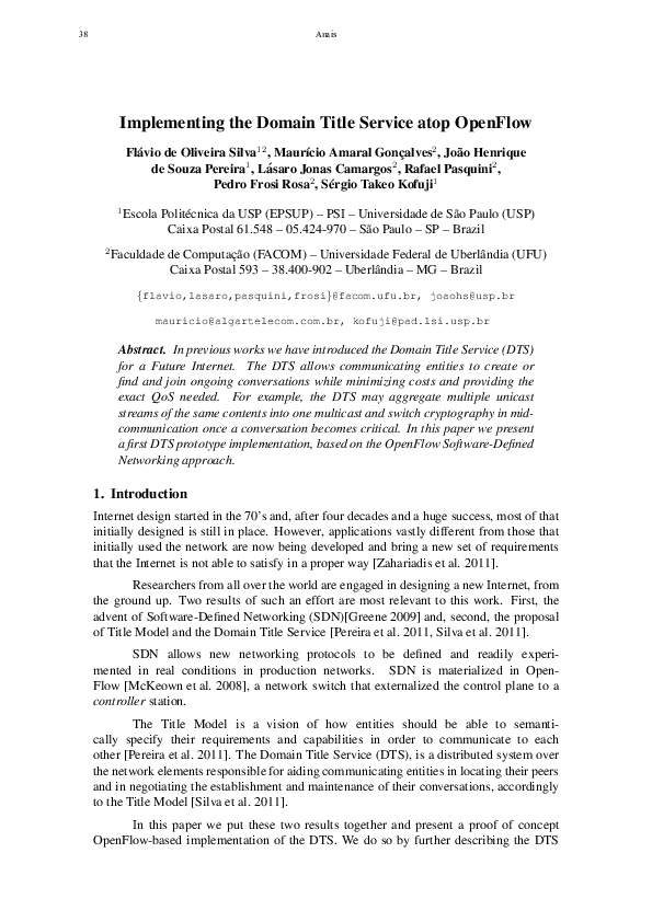 (PDF) Implementing the Domain Title Service atop OpenFlow