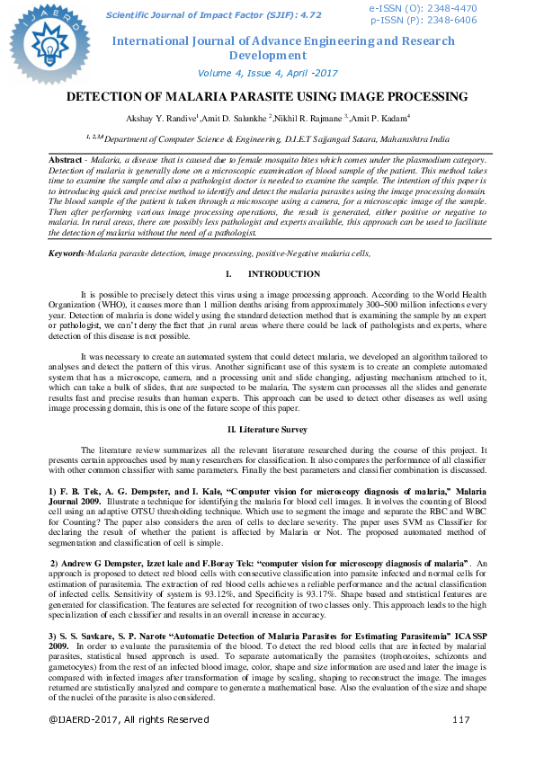(PDF) Detection of Malaria Parasite Using Image Processing (PDF) Detection of Malaria Parasite Using Image Processing