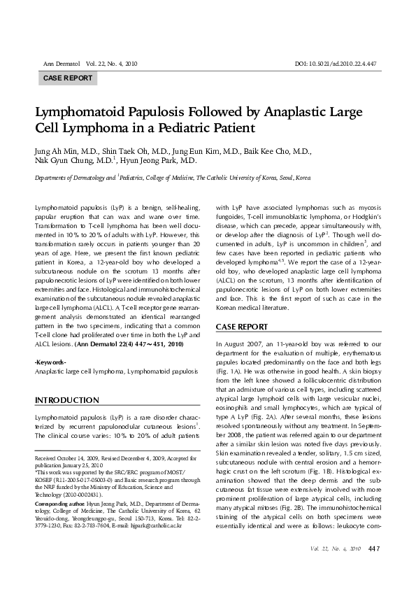 (PDF) Lymphomatoid Papulosis Followed by Anaplastic Large Cell Lymphoma ...