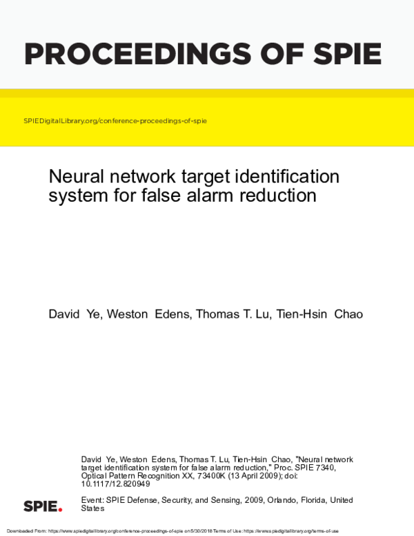 (PDF) Neural network target identification system for false alarm reduction