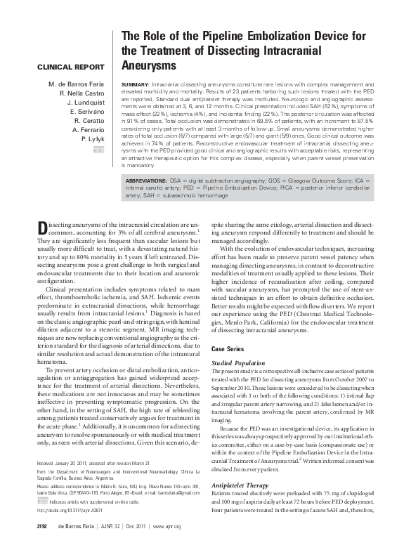 Pdf Pipeline Embolization Device For Intracranial Aneurysms