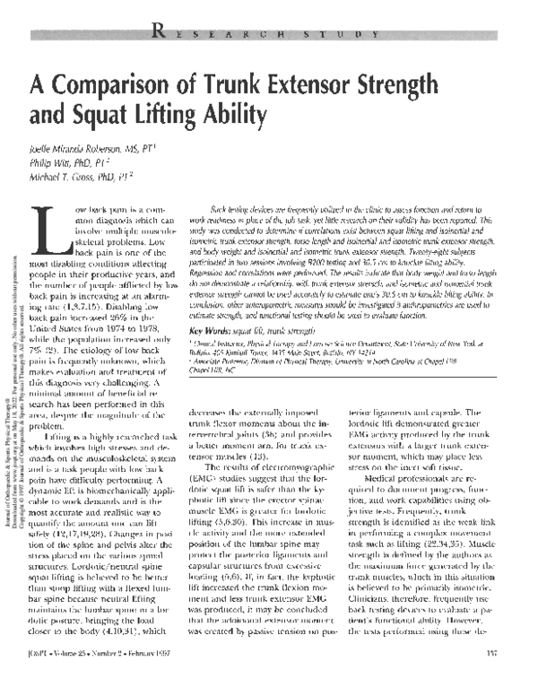 (PDF) A Comparison of Trunk Extensor Strength and Squat Lifting Ability