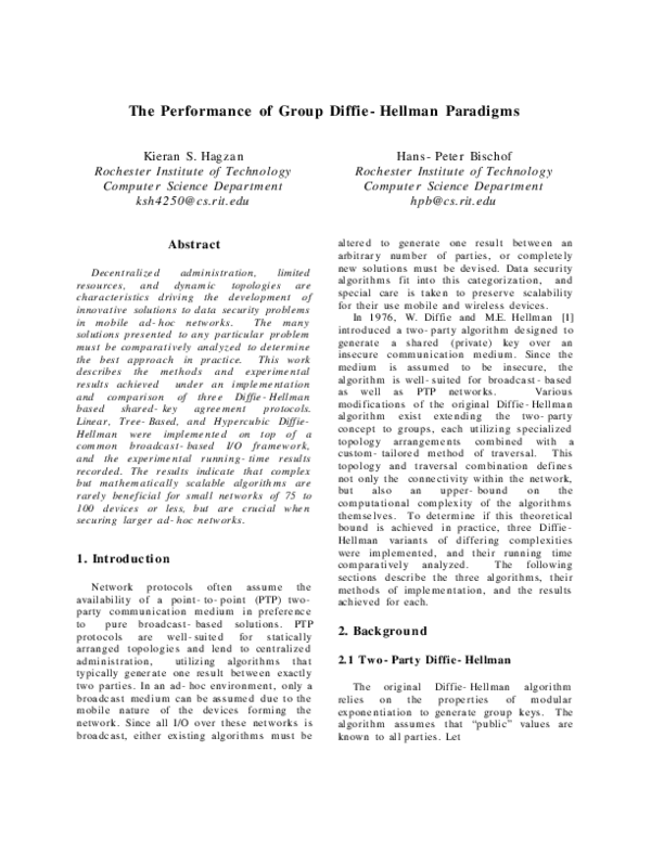 (PDF) The Performance of Group Diffie-Hellman Paradigms