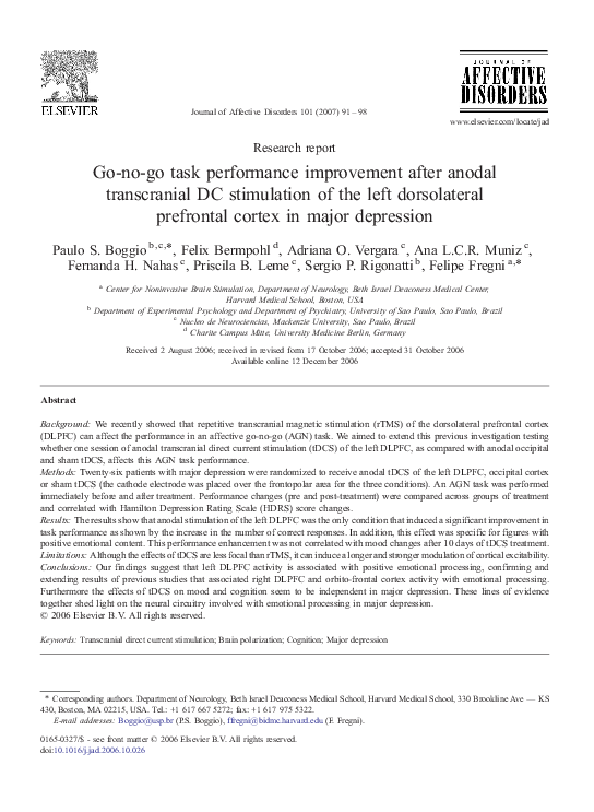 (PDF) Go-no-go task performance improvement after anodal transcranial ...