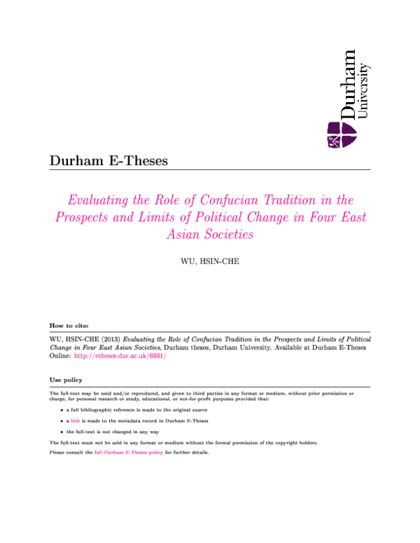 (PDF) Evaluating the Role of Confucian Tradition in the Prospects and ...