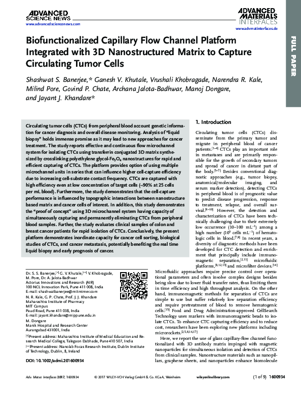 (PDF) Biofunctionalized Capillary Flow Channel Platform Integrated with ...
