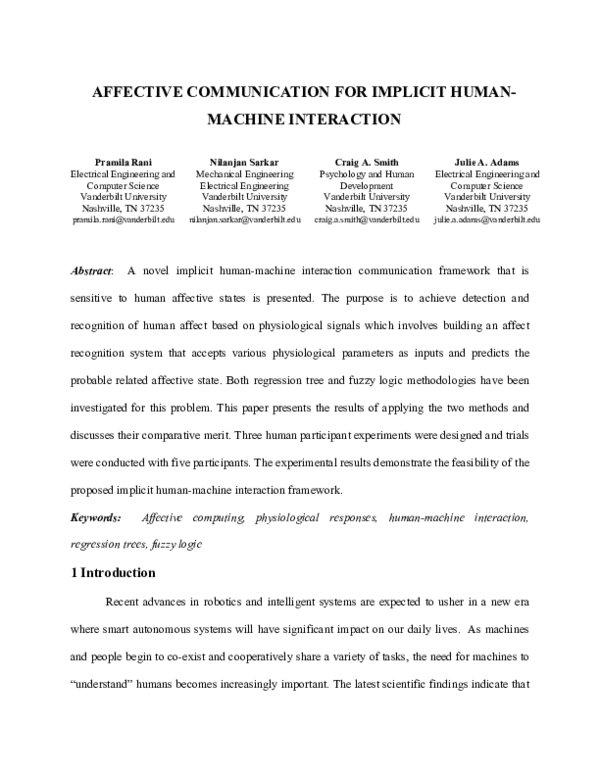 (PDF) Implicit Human-Machine Interaction Using Affective States