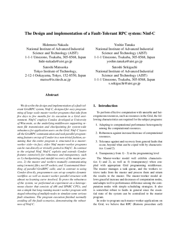 (PDF) The design and implementation of a fault-tolerant RPC system: Ninf-C
