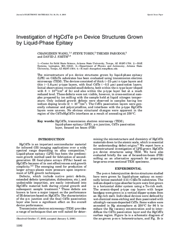 (PDF) Investigation of HgCdTe p-n device structures grown by liquid-phase epitaxy