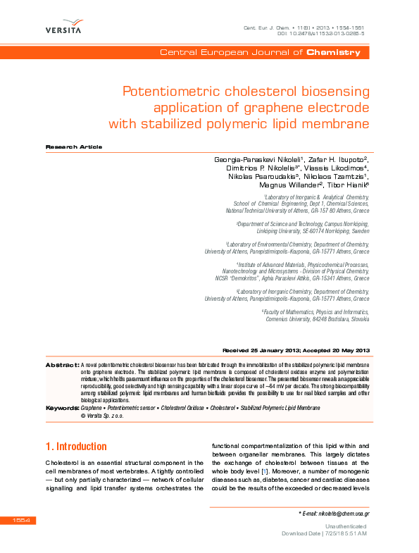 (PDF) Potentiometric cholesterol biosensing application of graphene ...