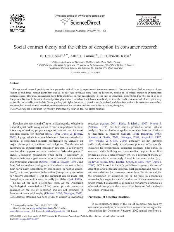 (PDF) Social contract theory and the ethics of deception in consumer ...