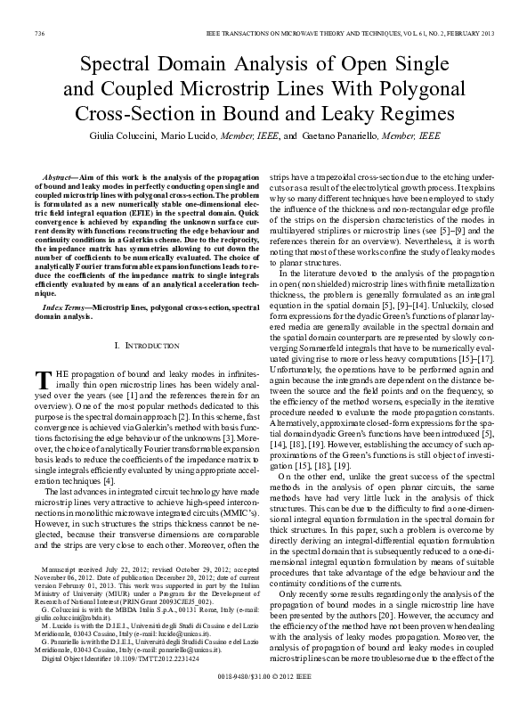 (PDF) Spectral Domain Analysis of Open Single and Coupled Microstrip Lines With Polygonal Cross ...