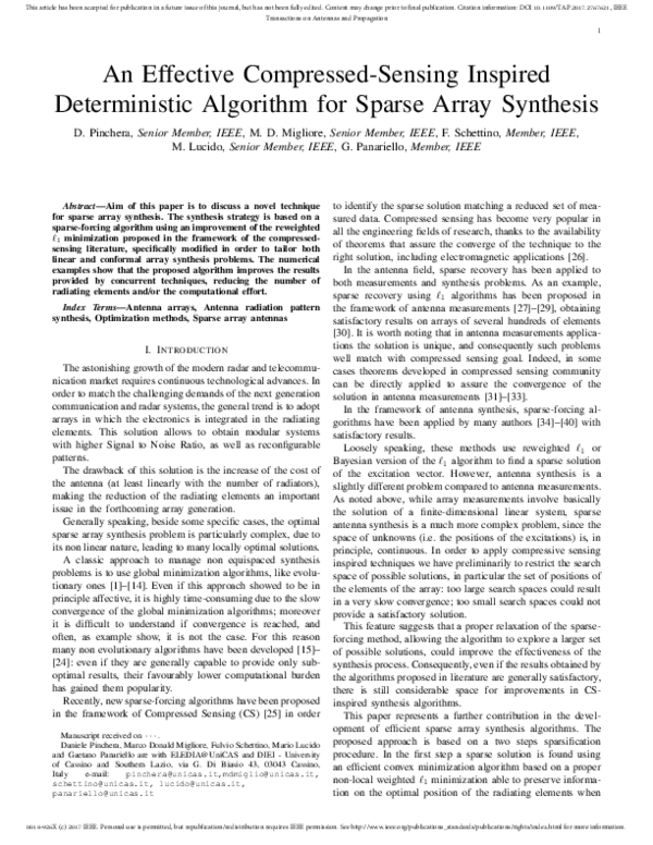 (PDF) An Effective Compressed-Sensing Inspired Deterministic Algorithm for Sparse Array Synthesis
